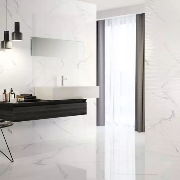 Glide White Carrara Marble Effect Polished Ceramic Tiles