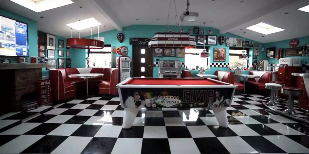 Retro 1950's Diner with Black and White Porcelain Tiles